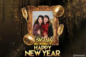 Collage luxury golden new year 2024 photo frames